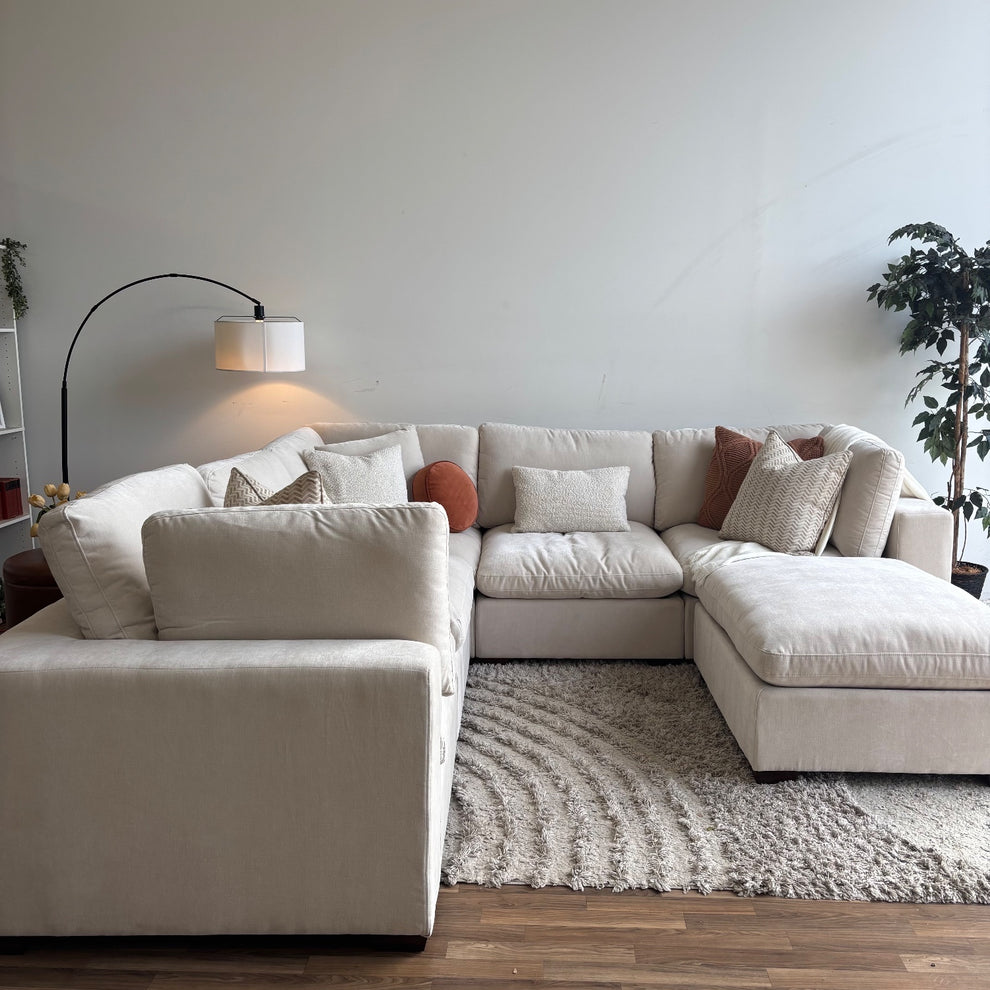 Lakeview Corner Sectional + Ottoman in Vanilla Low Pile Velvet ...