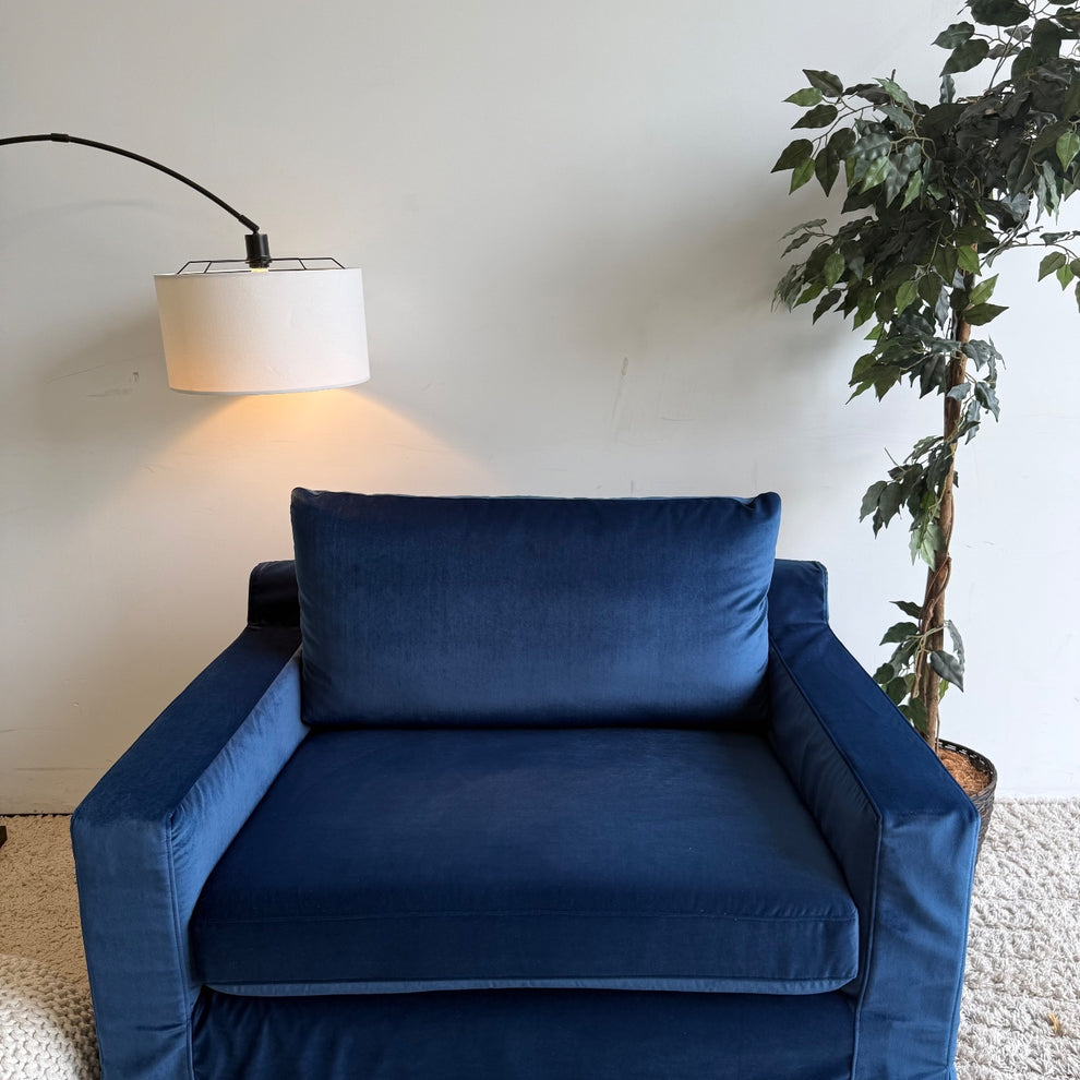 Interior Define Sloan Chair in Navy Blue Velvet w/slip cover – Kindred ...