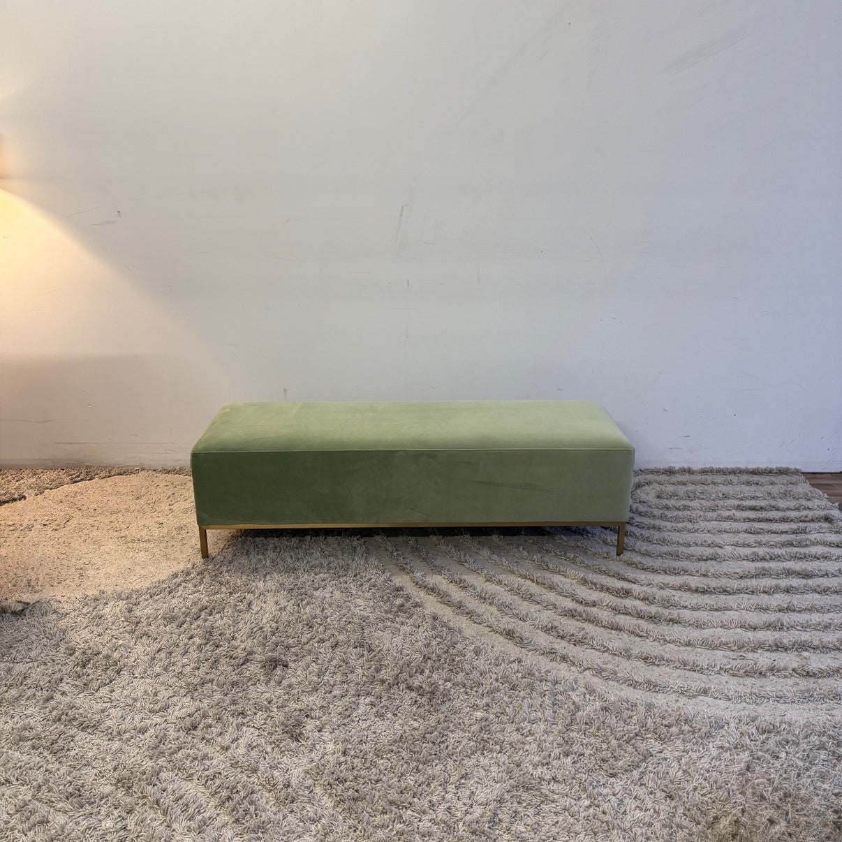 Interior Define Miller Bench In Green Performance Plush Velvet ...